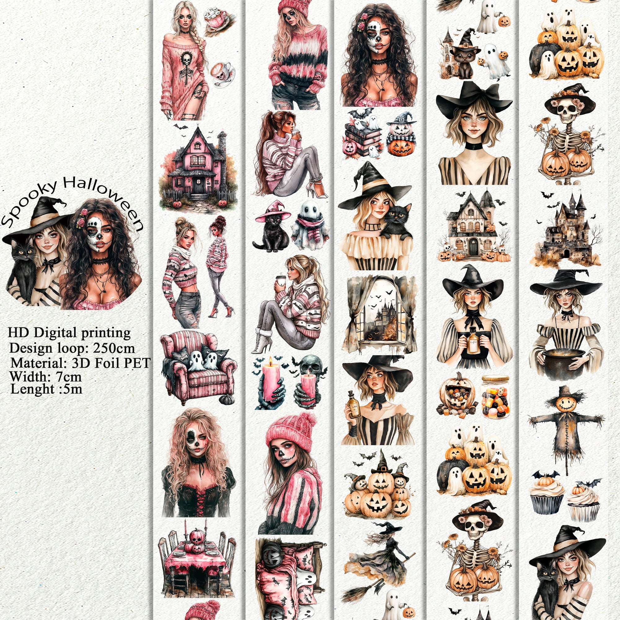 PET 3D raised Spooky Halloween tape,one roll fashion, junk journal, sc ...
